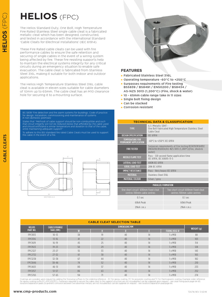 Helios High Temp Fire Rated Cable Cleats | PDF | Stainless Steel ...