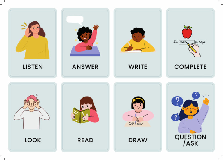 Class Instructions Flashcards in Colorful Illustrative Style | PDF
