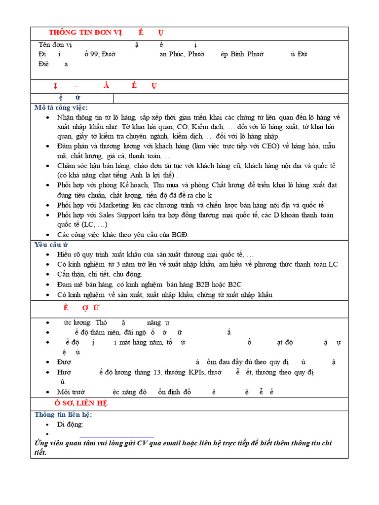 JD NV DOCS-CUS (KHỐI XNK) | PDF