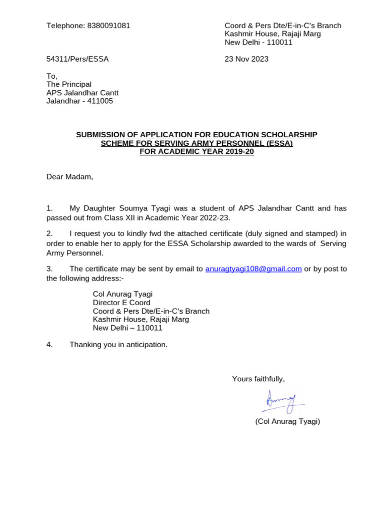 ESSA Scholarship Application for Soumya Tyagi | PDF