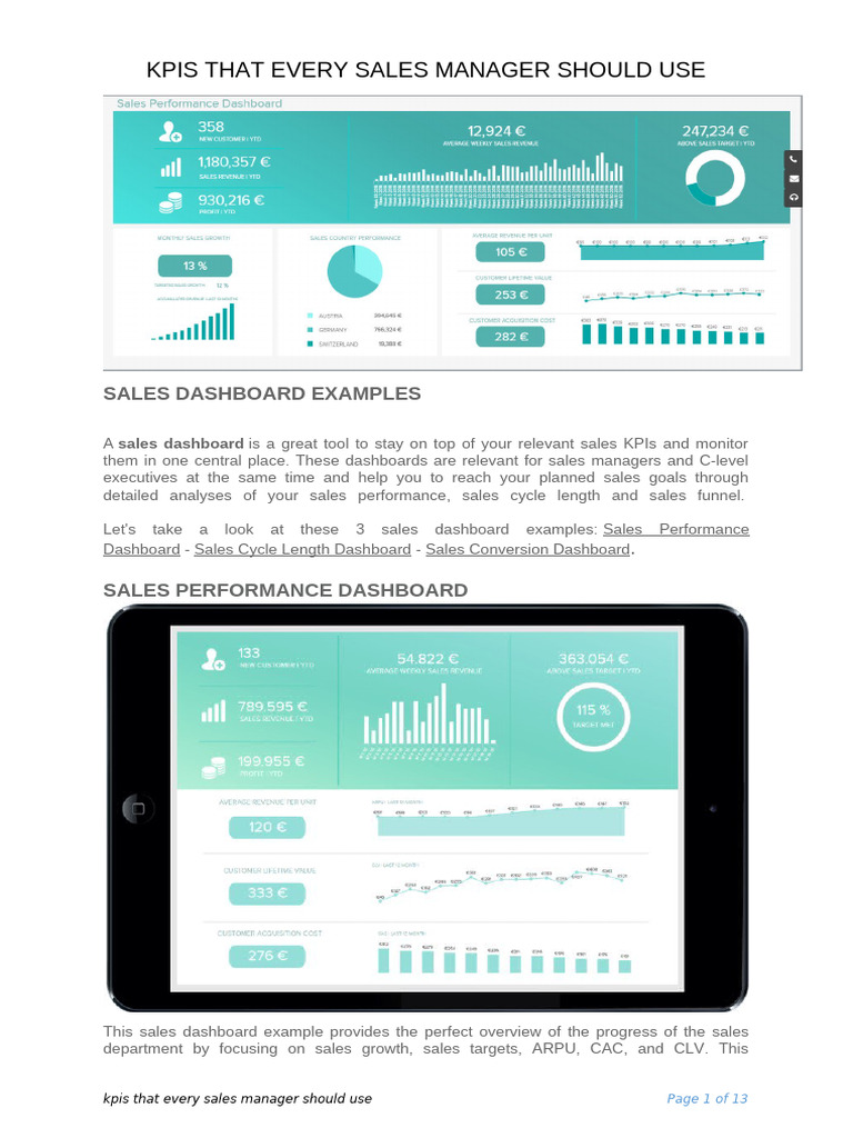 Essential Sales KPIs for Managers | PDF | Performance Indicator | Business