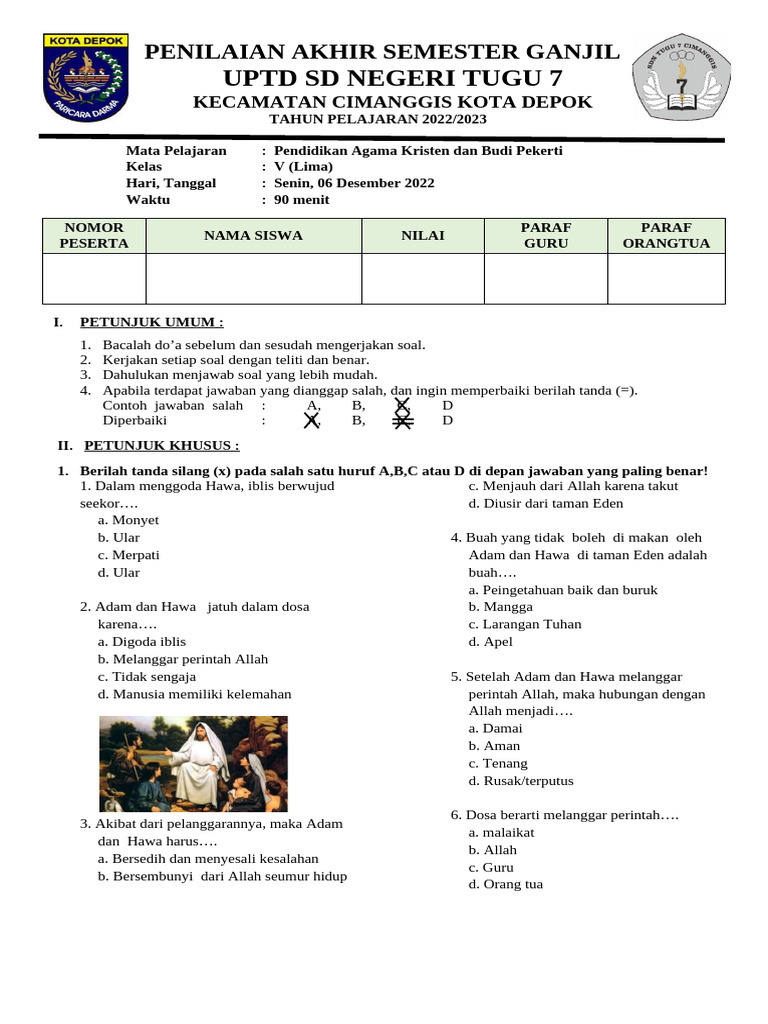 Soal PAS GAnjil Agama Kristen Kls 5 2022-2023 | PDF