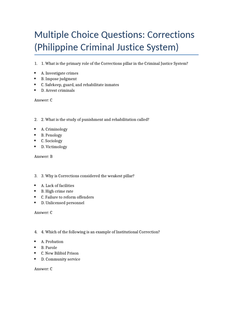 Corrections Multiple Choice Questions | PDF | Prison | Punishments