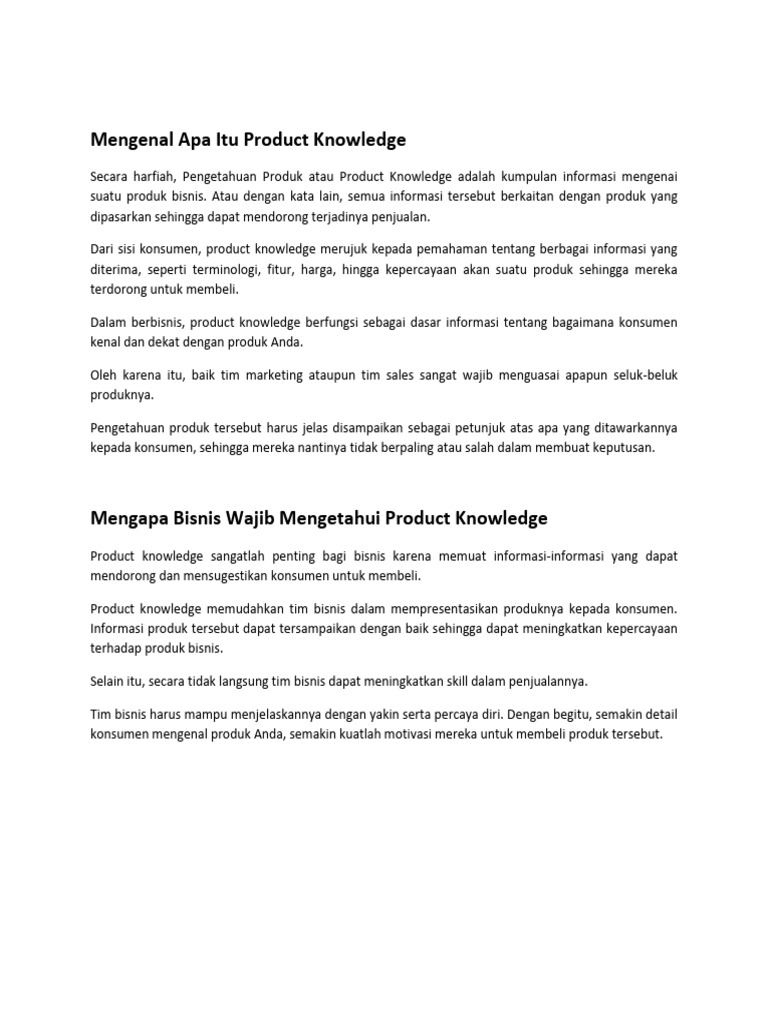 Product Knowledge | PDF