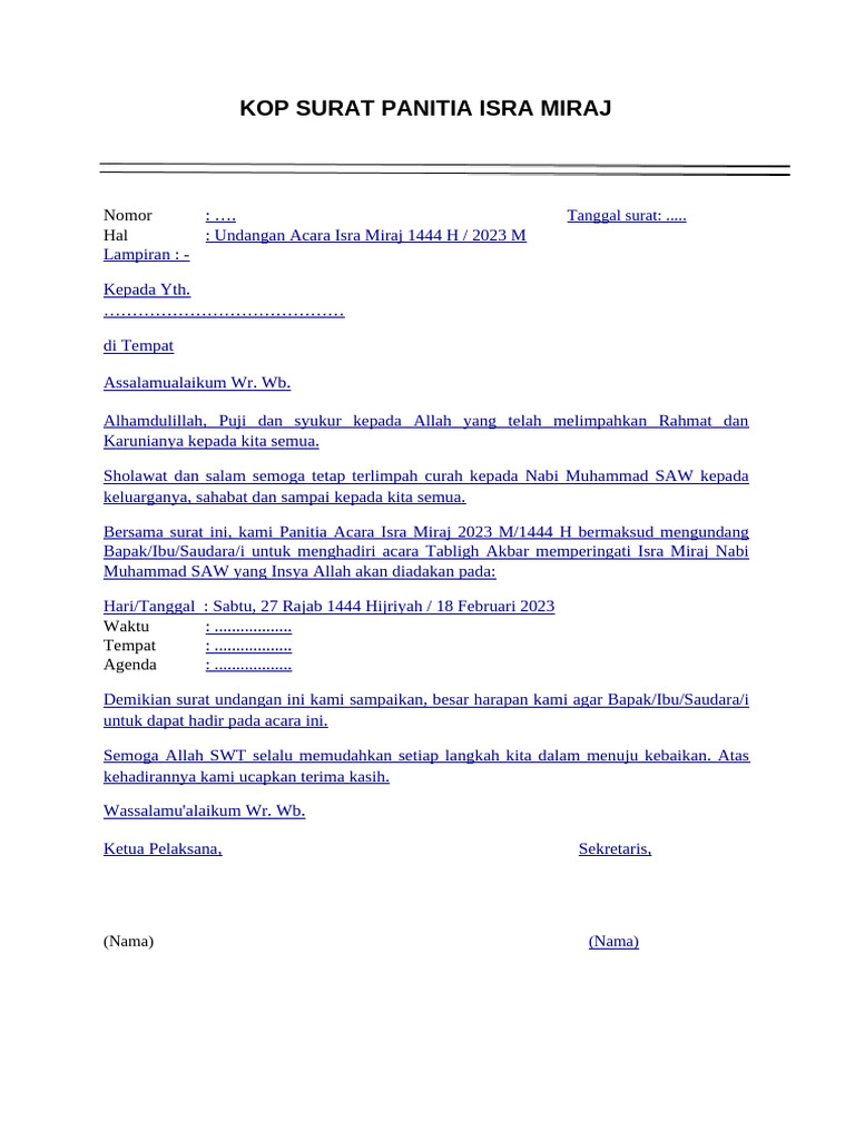 Contoh Undangan Isra Miraj 1444 2023 | PDF