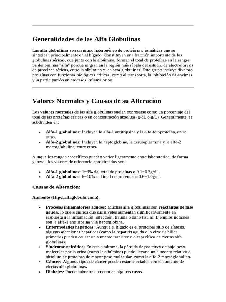 Generalidades de Las Alfa Globulinas | PDF | Inflamación | Proteínas