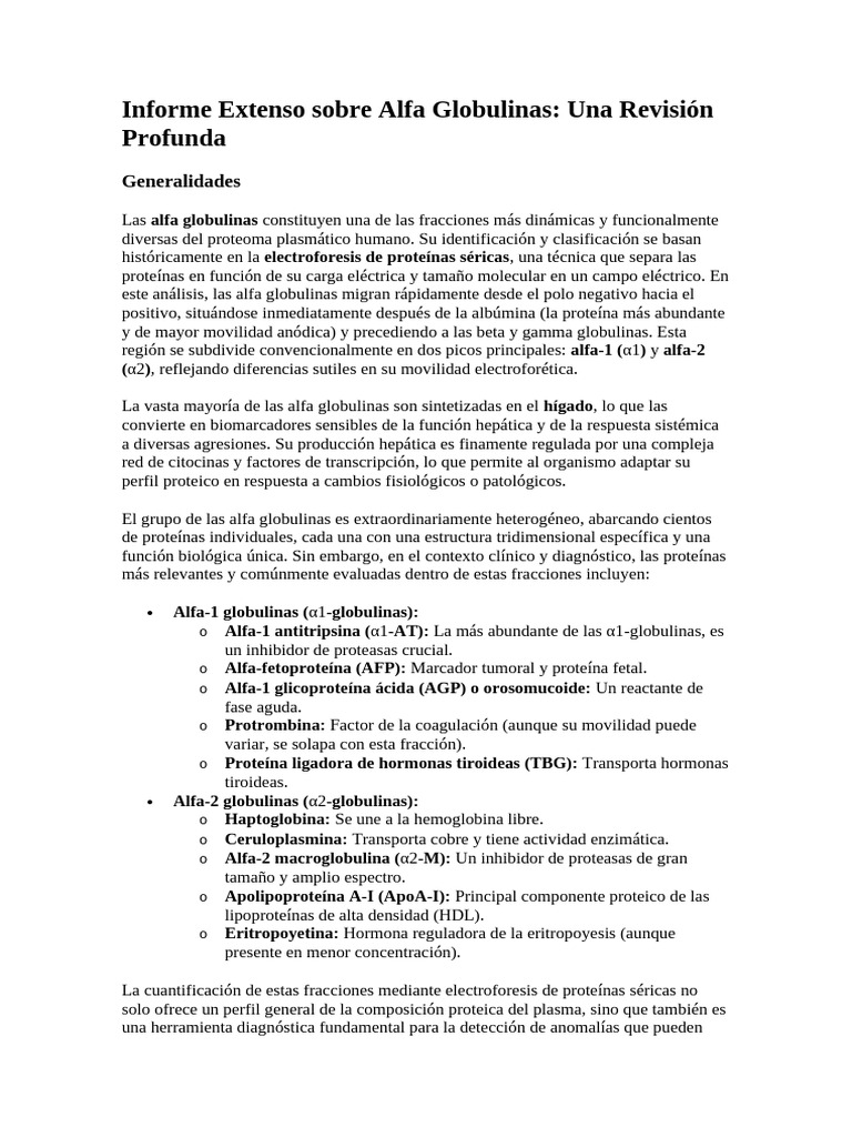 Informe Extenso Sobre Alfa Globulinas | PDF | Inflamación | Coagulación