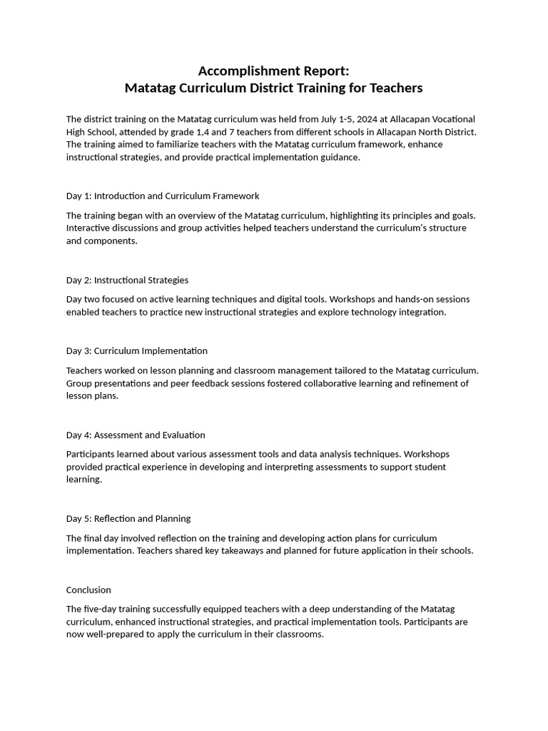 Accomplishment Report Matatag | PDF