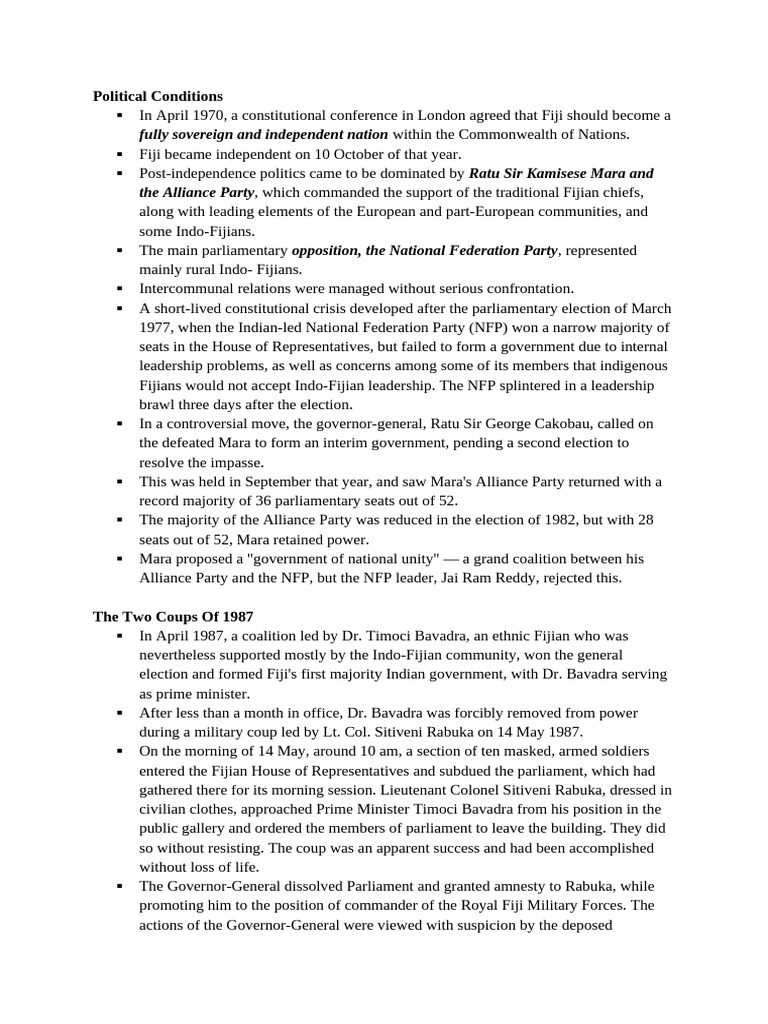 History of Fiji - 1970 To Present | PDF | Fiji | Government
