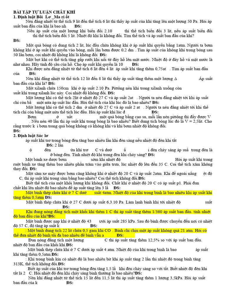 BT Cac DL Chat Khi | PDF