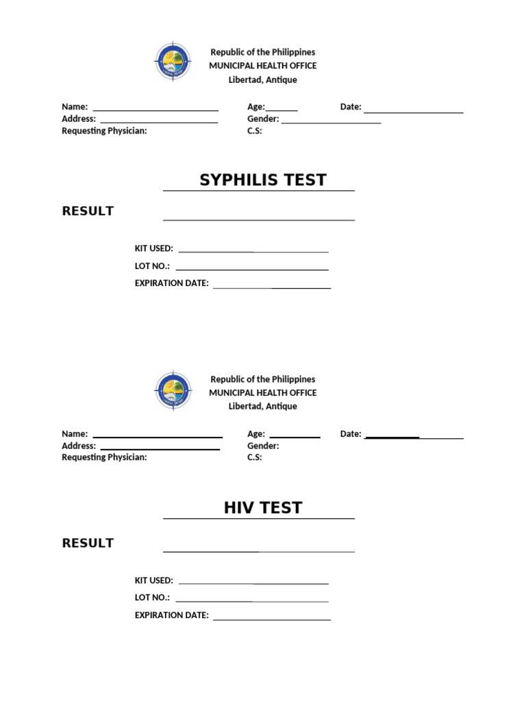 Syphilis and HIV Test Results Form | PDF