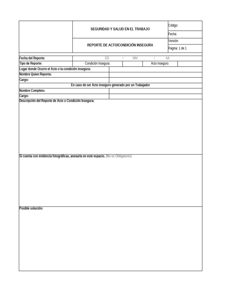 Formato Acto Condicion Insegura | PDF