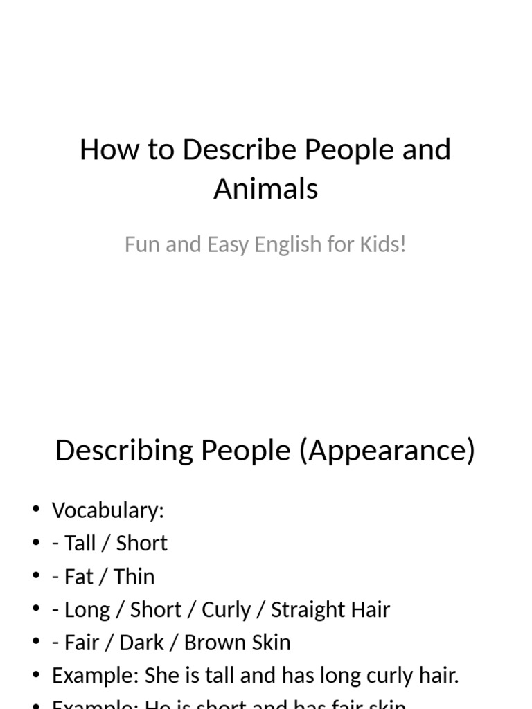 Describing People and Animals Placeholders (1) | PDF