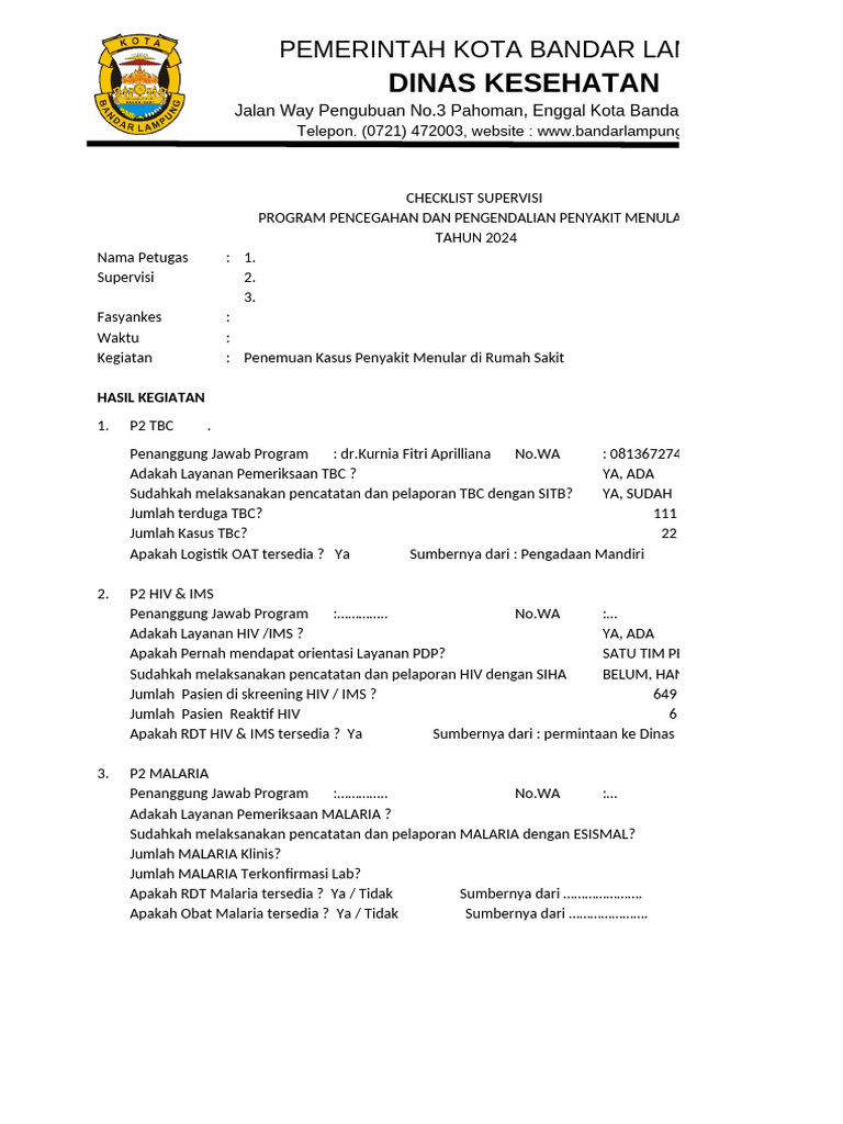 Checklist Supervisi P2PM | PDF