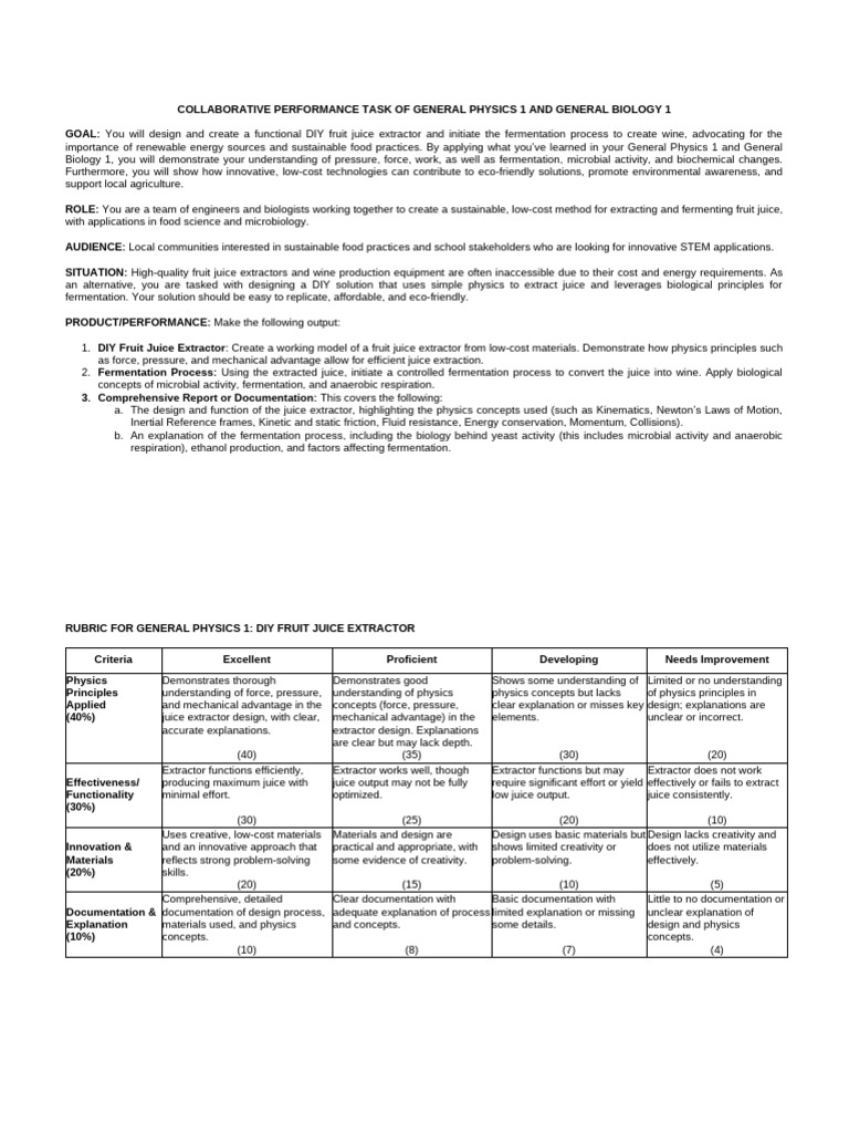 Performance Task Gen Phy 1 and Gen Bio 1 | PDF | Fermentation | Winemaking