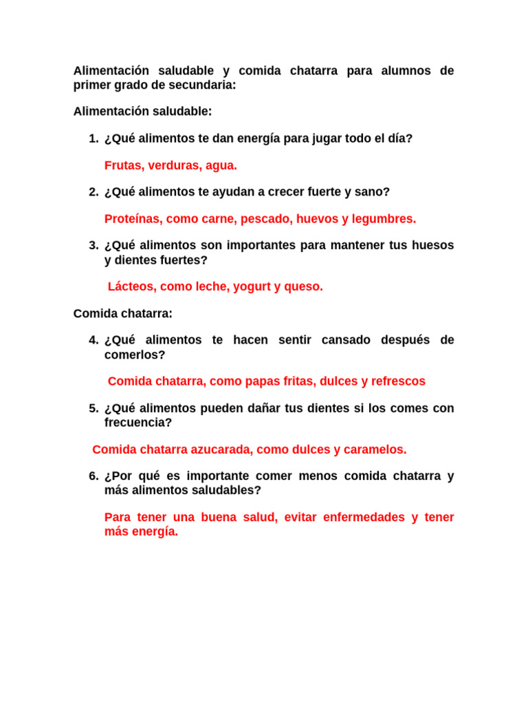 Alimentación Saludable vs. Comida Chatarra | PDF