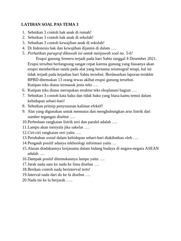 Latihan Soal Pas Tema 3 | PDF