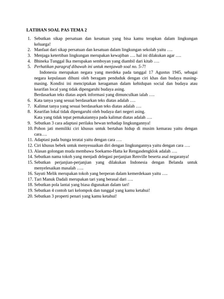 Latihan Soal Pas Tema 2 | PDF