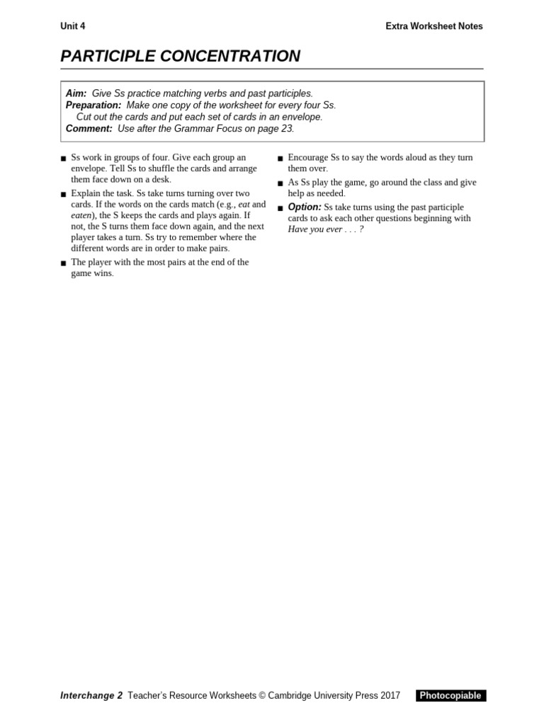 Interchange5thEd Level2 Unit04 Extra Worksheet | PDF
