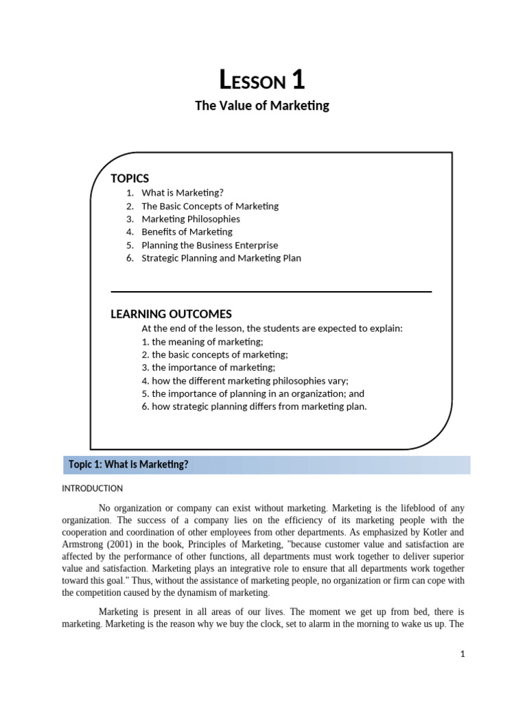 Marketing Management - MODULE 1 | PDF | Marketing | Business