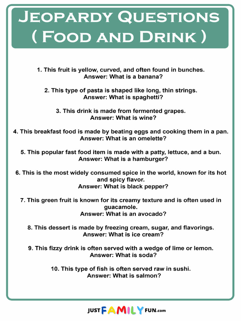 Food-And-Drink Jeopardy Q | PDF