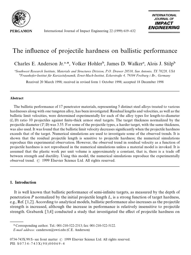 The Influence of Projectile Hardness on Ballistic Performance | PDF | Strength Of Materials ...