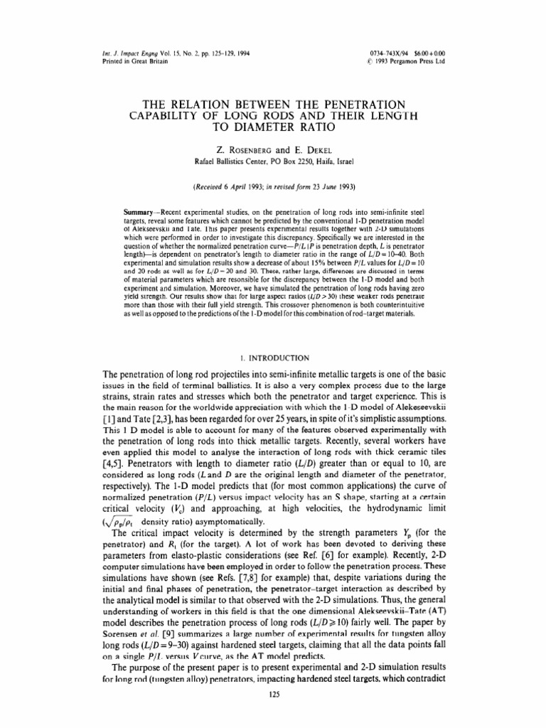 The Relation Between The Penetration Capability of Long Rods and Their ...
