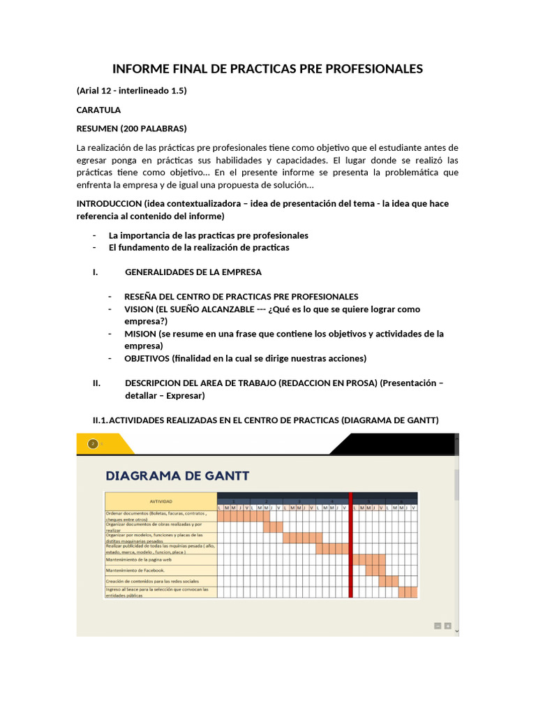 Informe Final de Practicas Pre Profesionales | PDF