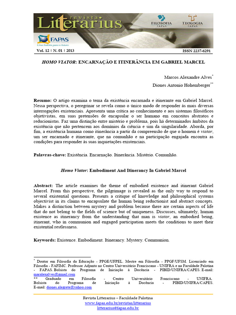 Itinerância e Encarnação em Gabriel Marcel | PDF | Existencialismo ...