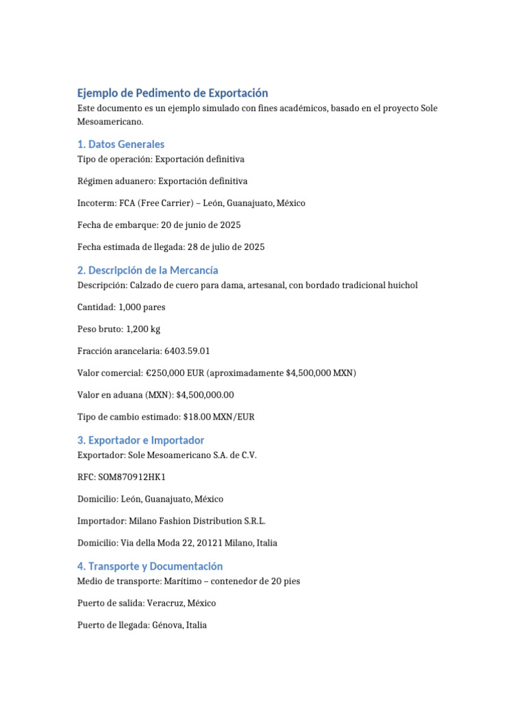 Ejemplo de Pedimento de Exportación México | PDF