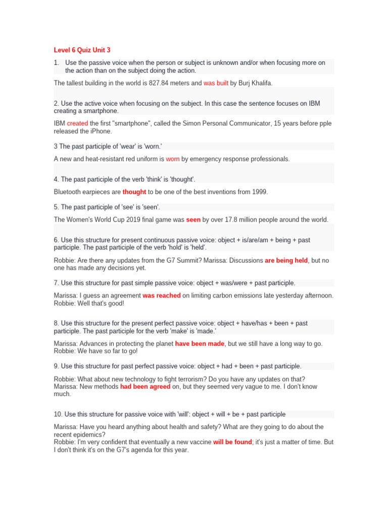 Level 6 Quiz Unit 3 ECLASS | PDF | Verb | Syntax