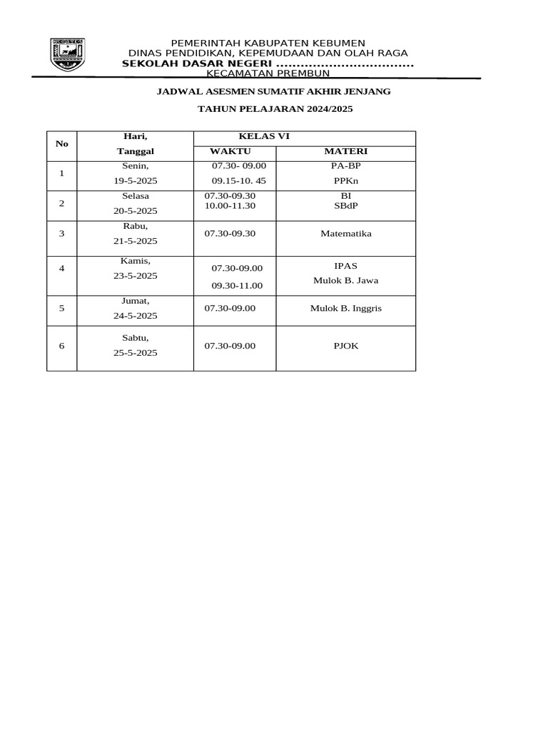 Penyusun Asaj Kelas Vi 2024-2025 | PDF