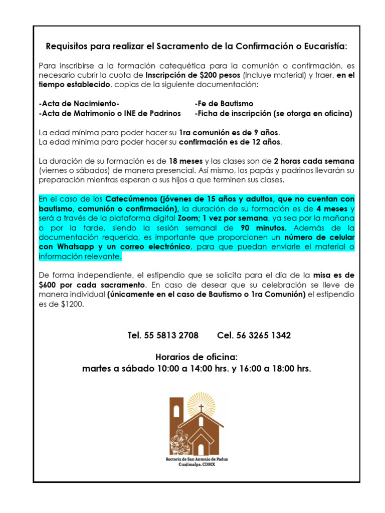 Requisitos para la Primera Comunión Adultos | PDF
