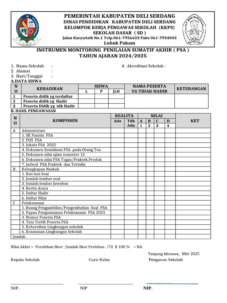 Revisi Instrumen Monitoring PSA 2025 | PDF