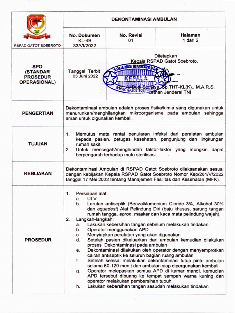 Spo Dekontaminasi Ambulan | PDF