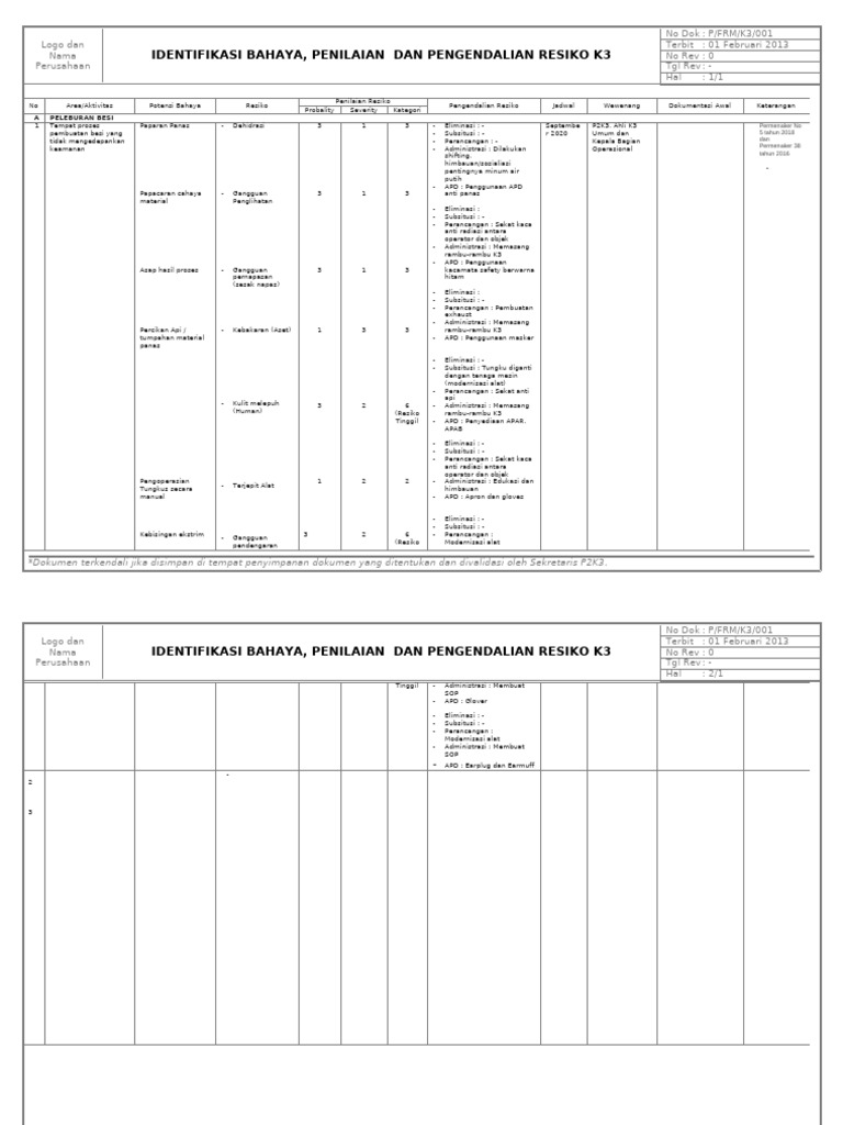 P FRM K3 001 Identifikasi Bahaya, Pengendalian Dan Penilaian Resiko | PDF