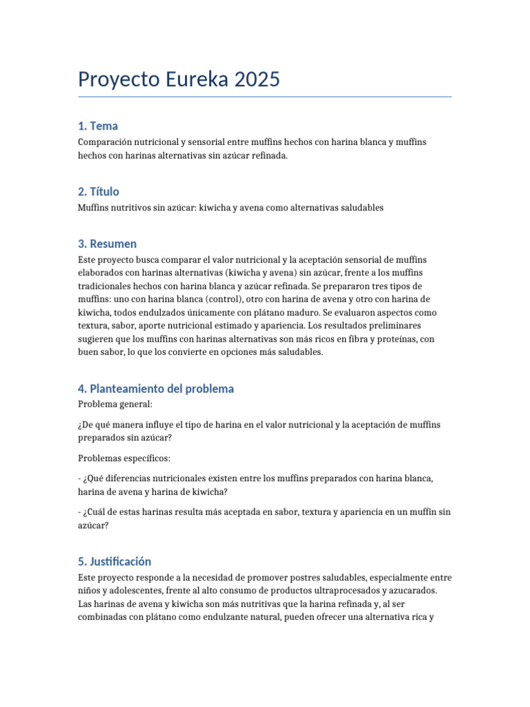 Proyecto Eureka Muffins Saludables | PDF | Azúcar | Dieta y nutrición