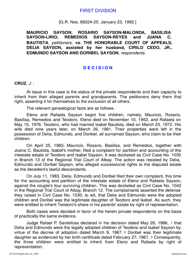 Inheritance Dispute: Sayson Family Case | PDF | Justice | Crime & Violence
