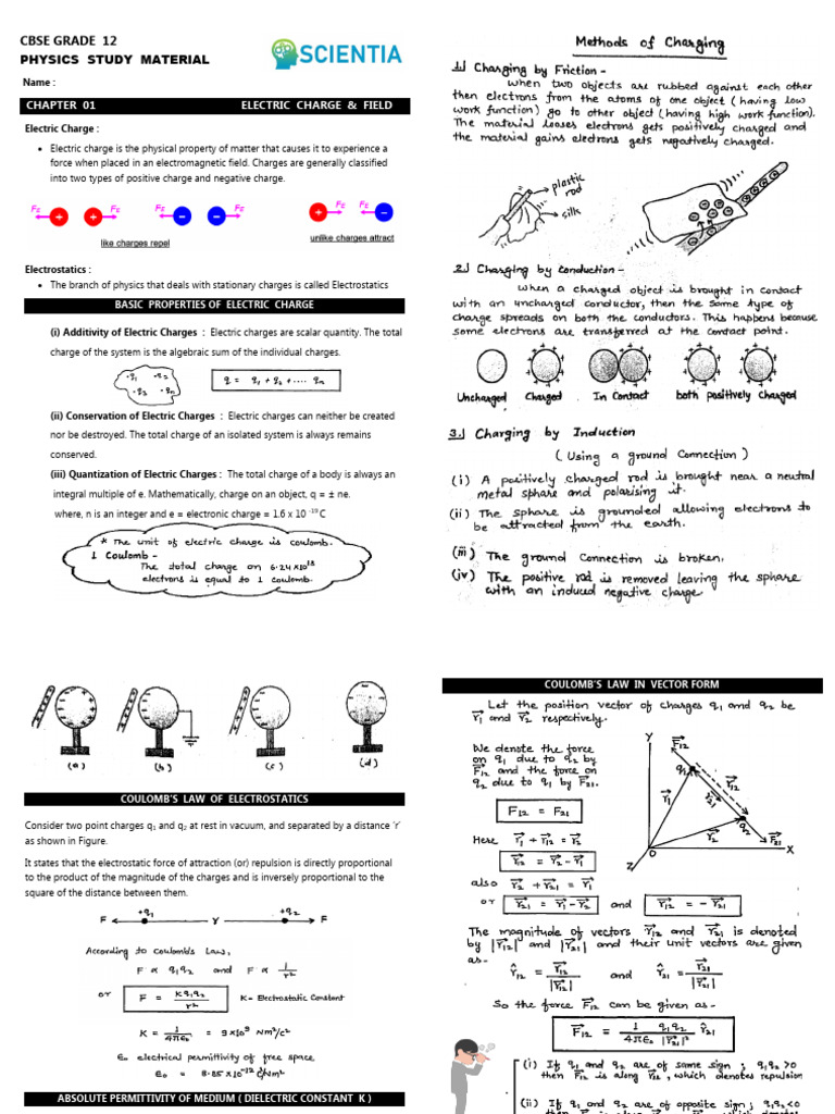 CBSE Class 12 Physics: Electric Charge & Field | PDF | Electric Charge ...