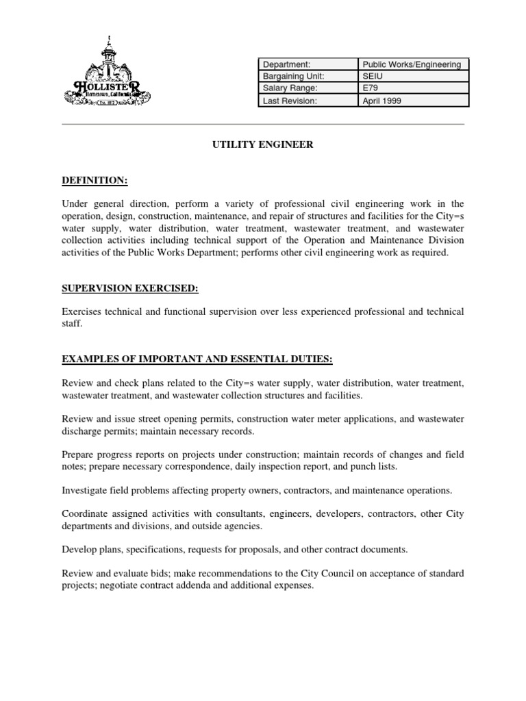 Utility Engineer Job Description | PDF | Technology & Engineering | Art