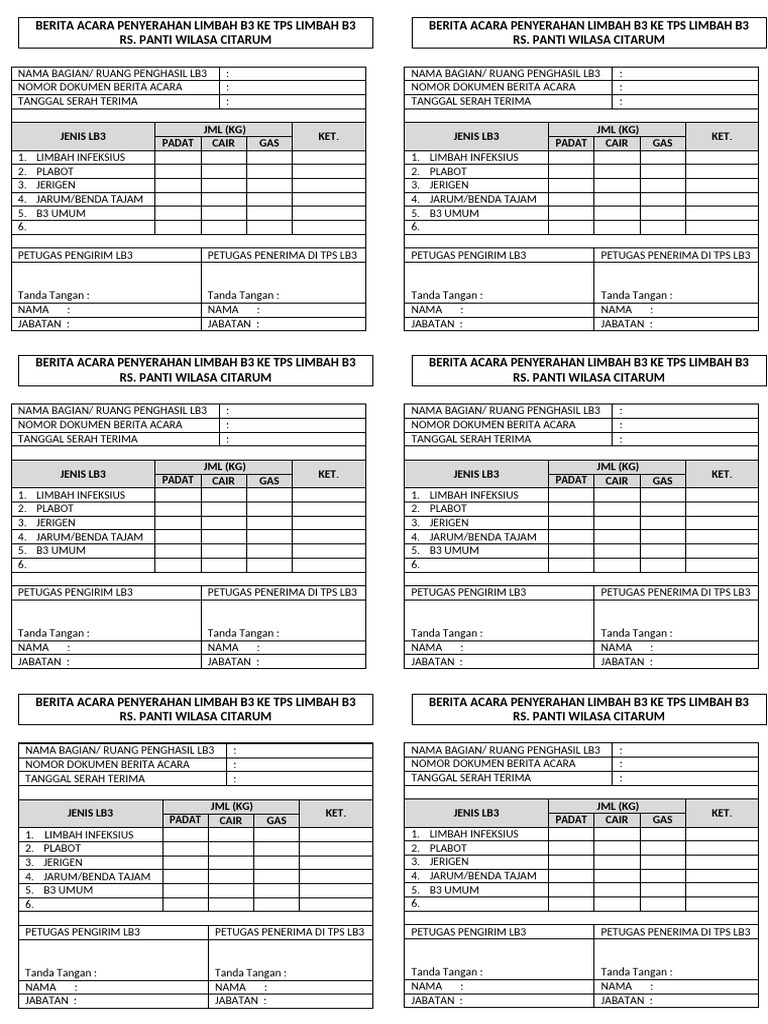 FORM SERAH TERIMA LIMBAH B3 | PDF