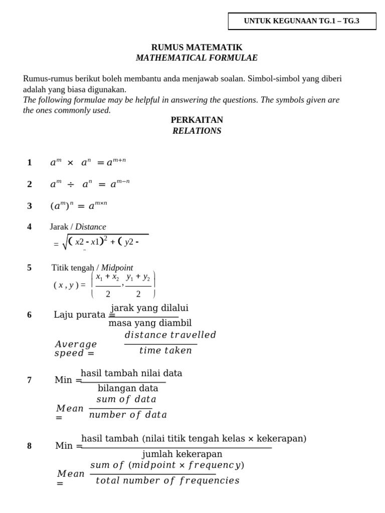Rumus Matematik Ting 3 | PDF