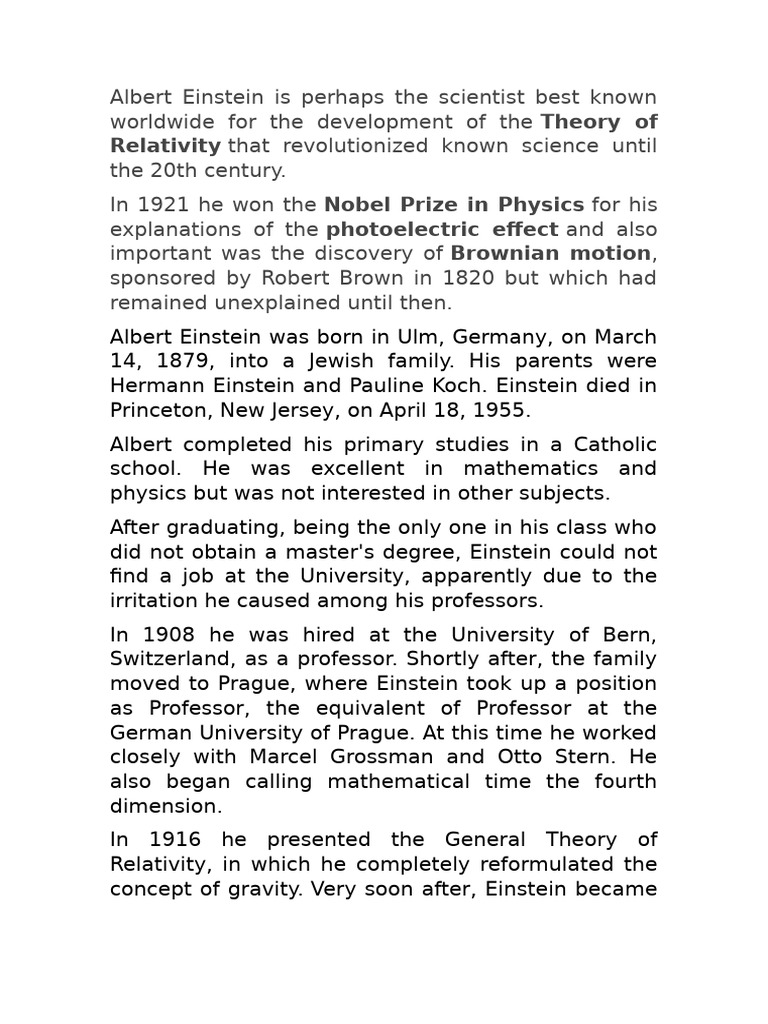 Albert Einstein Biography | PDF