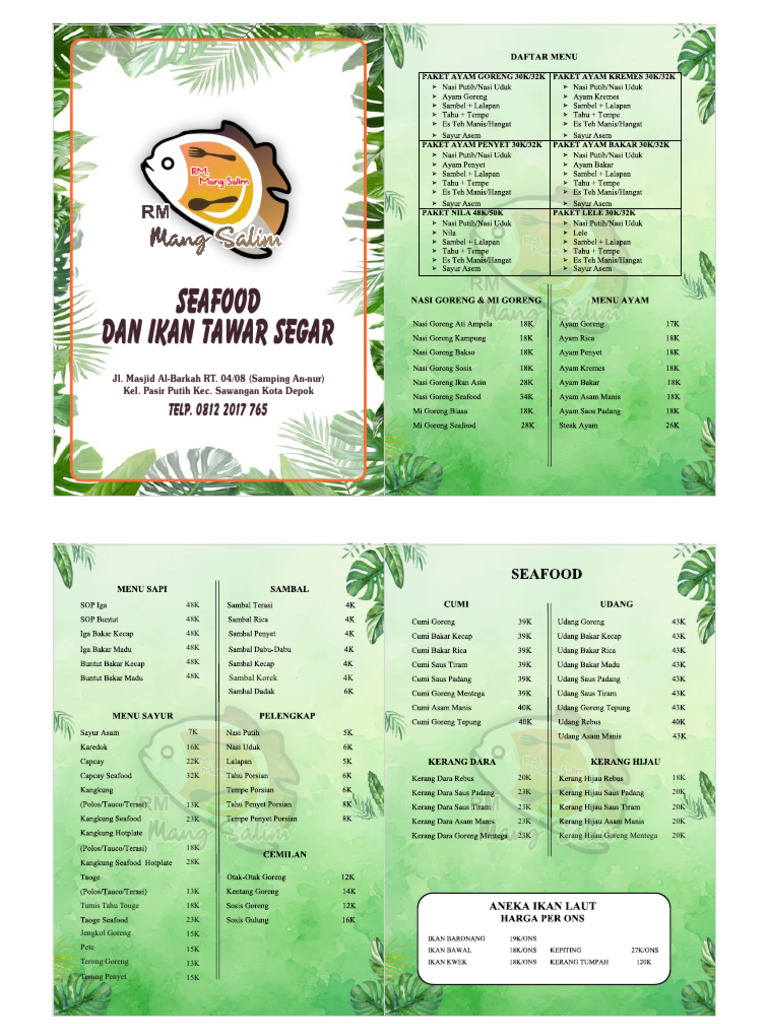Menu dan Harga RM Mang Salim | PDF