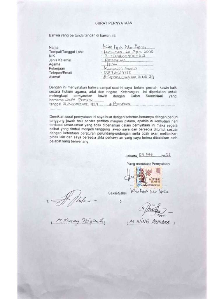 Surat Pernyataan Saksi | PDF