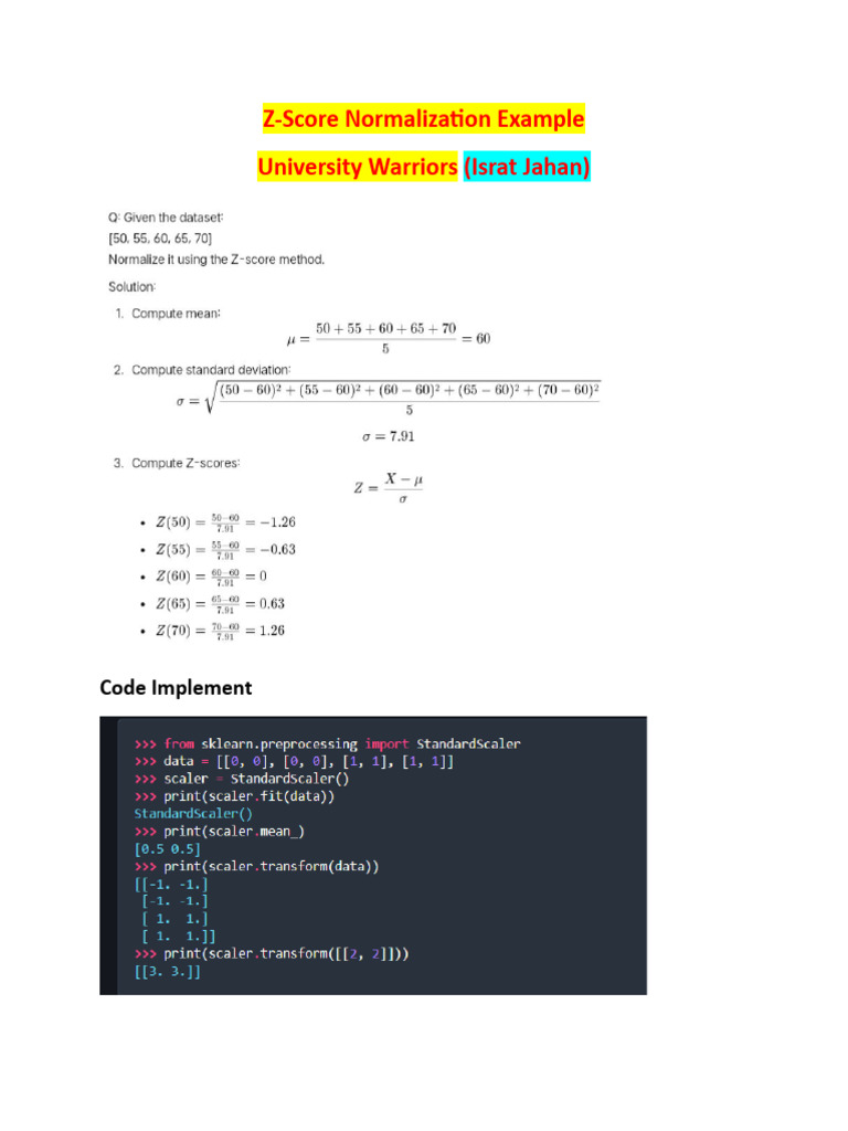 16. (Israt) Z-Score Normalization Example | PDF