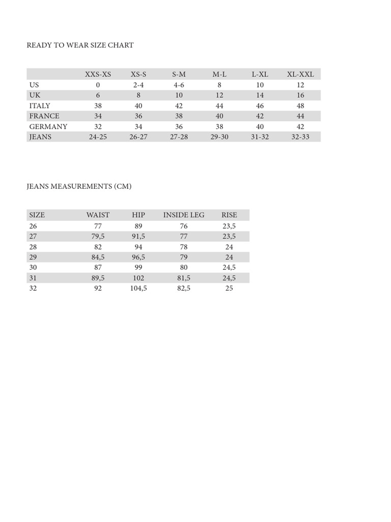 Jeans Size Conversion Womens | PDF