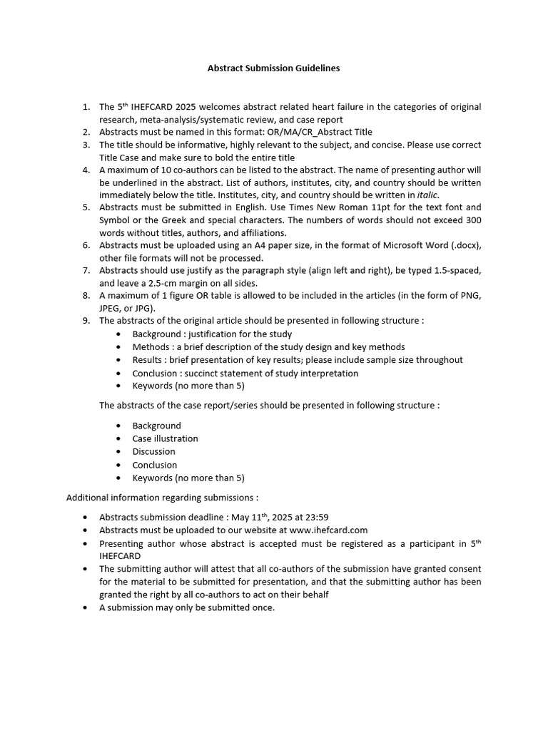 IHEFCARD 2025 Abstract Submission Guide | PDF | Abstract (Summary ...