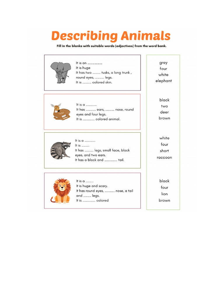 describing animal worksheet | PDF