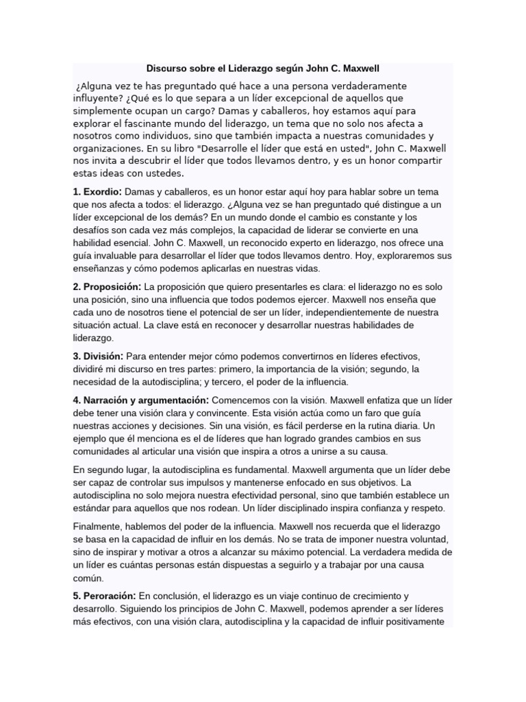 Discurso Sobre El Liderazgo Según John C | PDF | Liderazgo | Psicología Social